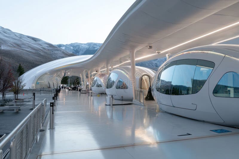 Futuristic Hyperloop Station Features Sleek Floating Pods in a Modern ...
