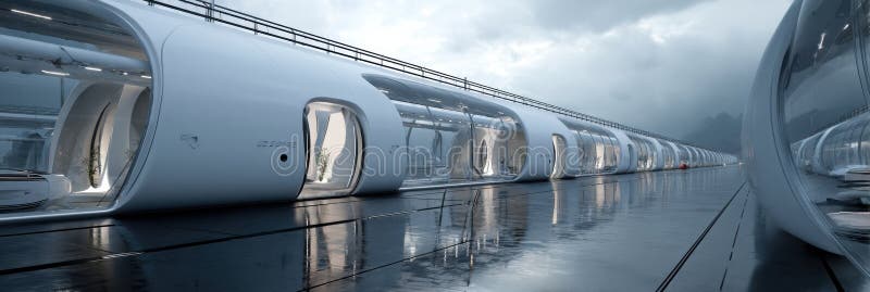 Futuristic Hyperloop Station with Sleek Floating Pods in an Advanced ...