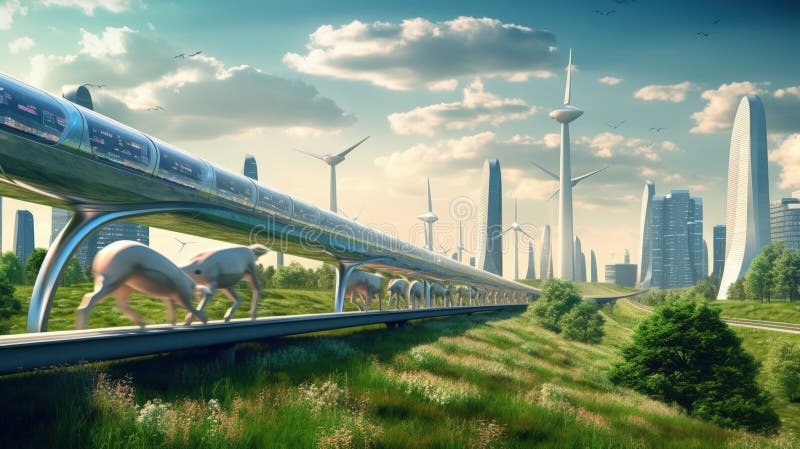 Futuristic Hyperloop Train with Integrated Solar Collectors and Wind ...
