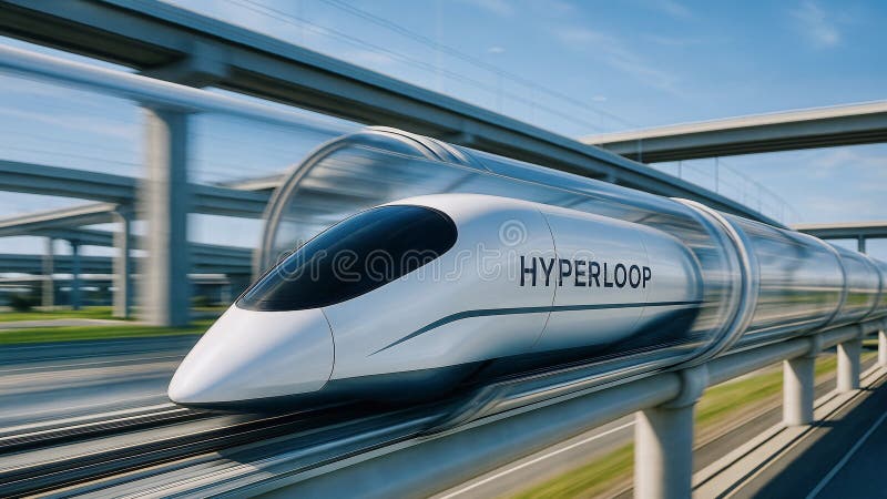 Futuristic Hyperloop Train Moving at High Speed Inside a Transparent ...