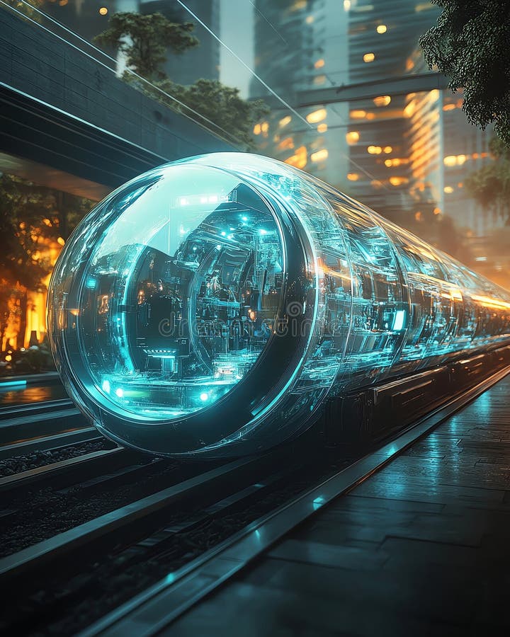 Futuristic Hyperloop Train: Sleek Hyperloop Capsule Departing Station ...