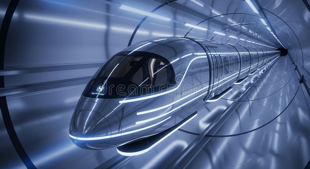 Futuristic Hyperloop Train Speeding through a Sleek, Illuminated Tunnel ...