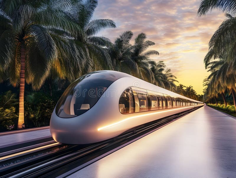 Futuristic Hyperloop Train Transporting Passengers through Tropical ...