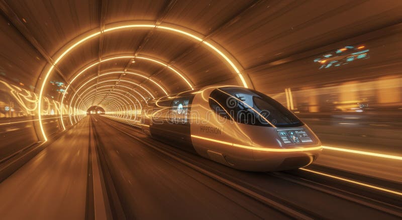 Futuristic Hyperloop Train Traveling through Illuminated Tunnel Stock ...