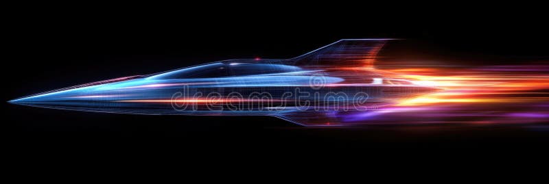 Futuristic Hypersonic Jet with Neon Lights Against Black Background ...