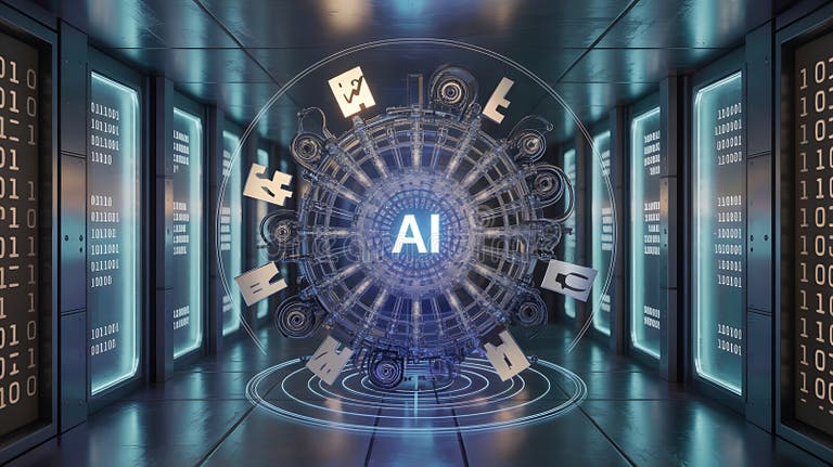 Futuristic a I Core with Binary Code Servers Artificial Intelligence Stock Illustration ...