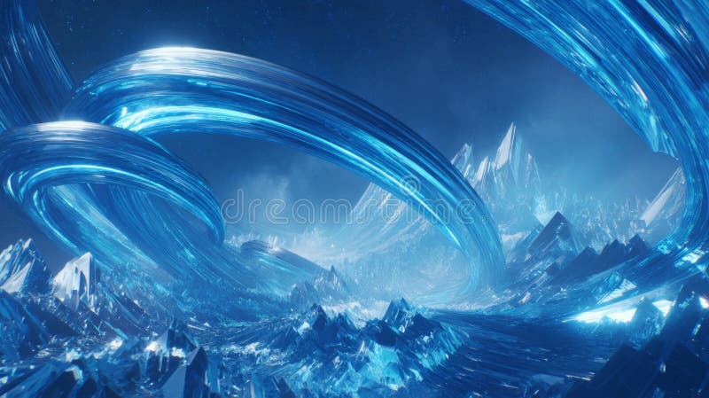 Futuristic Ice Landscape with Glowing Blue Energy Stock Photo - Image ...