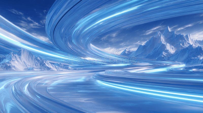 Futuristic Ice Landscape with Glowing Blue Energy Stock Image - Image ...
