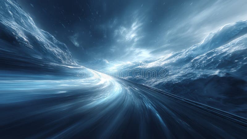 Futuristic Ice Landscape with Glowing Blue Energy Stock Photo - Image ...