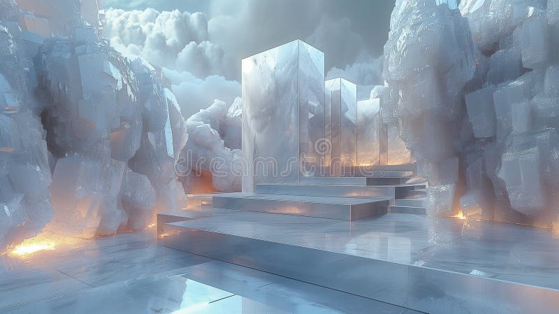 Futuristic Ice Temple with Geometric Structures Stock Illustration ...