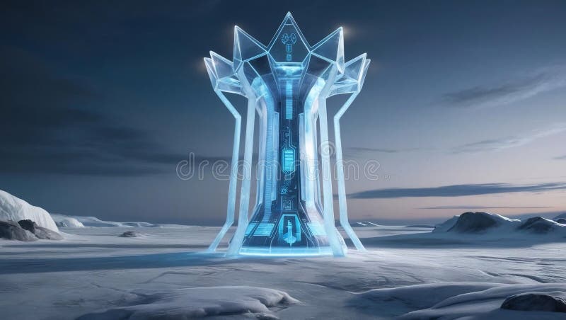 Futuristic Ice Tower in Arctic Landscape at Night Stock Illustration ...