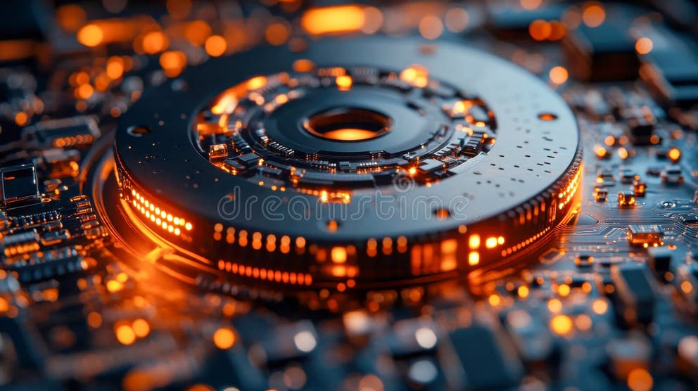 A Futuristic, Illuminated Hard Drive or Data Storage Component with ...