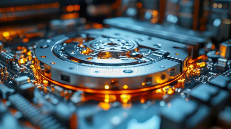A Futuristic, Illuminated Hard Drive or Data Storage Component with ...