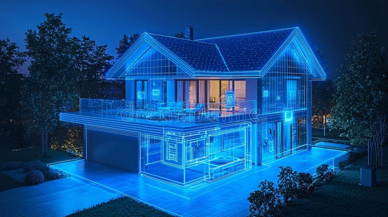 Smart home night view stock illustration. Illustration of energy ...