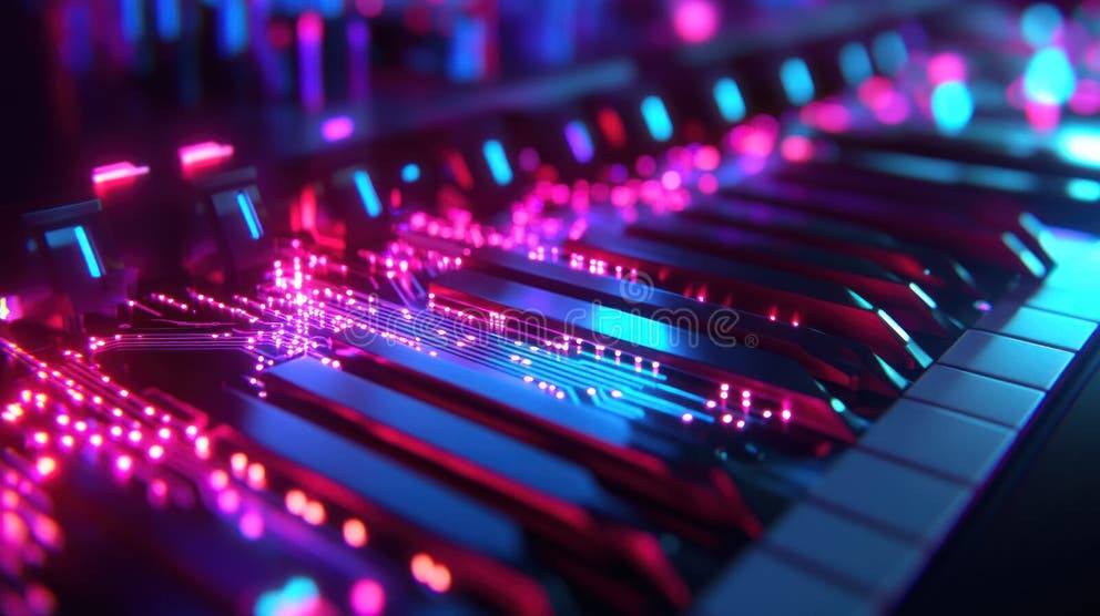 Neon Synth Keyboard stock illustration. Illustration of lights - 389711203