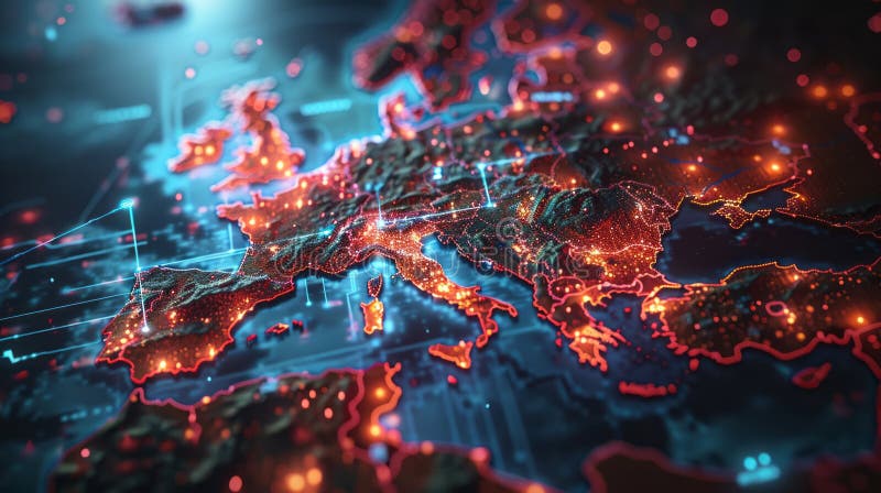 Futuristic Illuminated Map Europe Digital Network Overlay Stock Photos ...