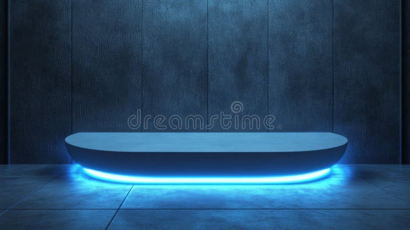Futuristic Illuminated Platform with Blue Neon Light Stock Illustration ...