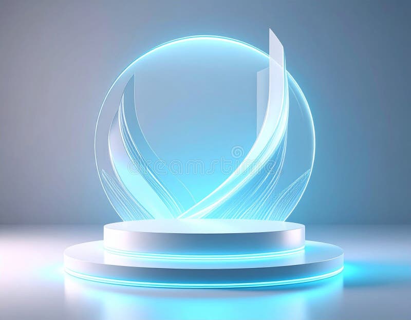 Futuristic Illuminated Platform with Blue Neon Lights Stock ...