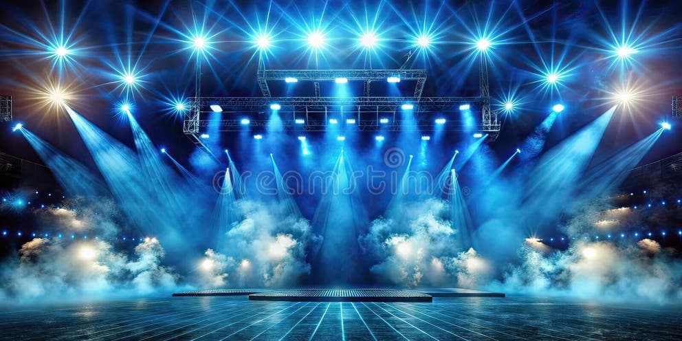 A Futuristic Illuminated Stage Under a Blue Spotlight Enveloped in ...