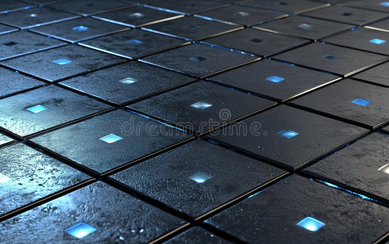Futuristic Illuminated Tiles with Blue Lights in a Modern Urban Setting ...