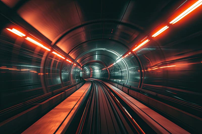 Futuristic Illuminated Tunnel with Light Trails a Hyperloop Train ...
