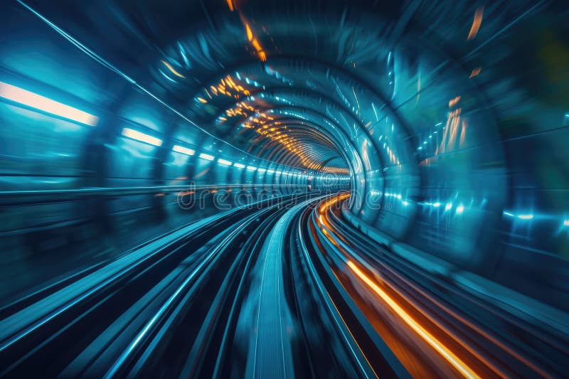 Futuristic Illuminated Tunnel with Light Trails a Hyperloop Train ...