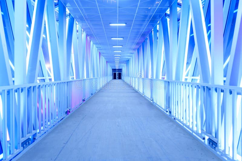 Futuristic Illuminated Walkway with Symmetrical Design Stock Photo ...