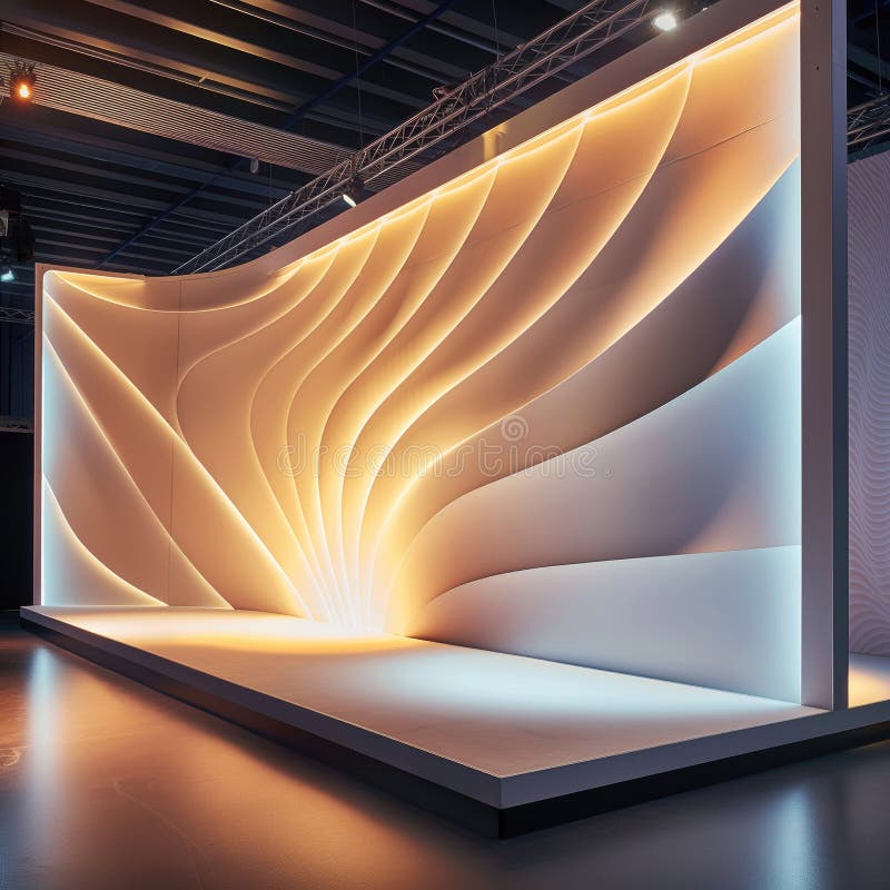 Futuristic Illuminated Wall Design with Curved Patterns and Soft ...