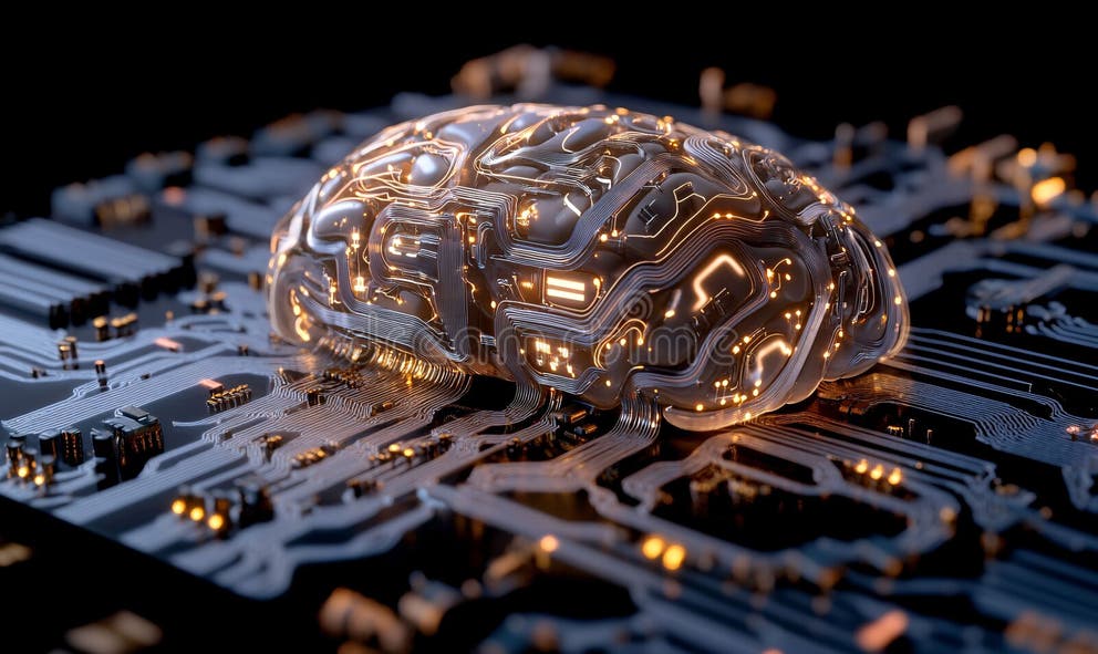 AGI Glowing Brain with Advanced Circuits Stock Image - Image of ...