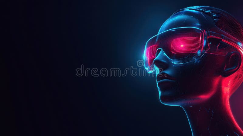 Futuristic Illustration of an AI Humanoid with Glowing Red Visor in a ...