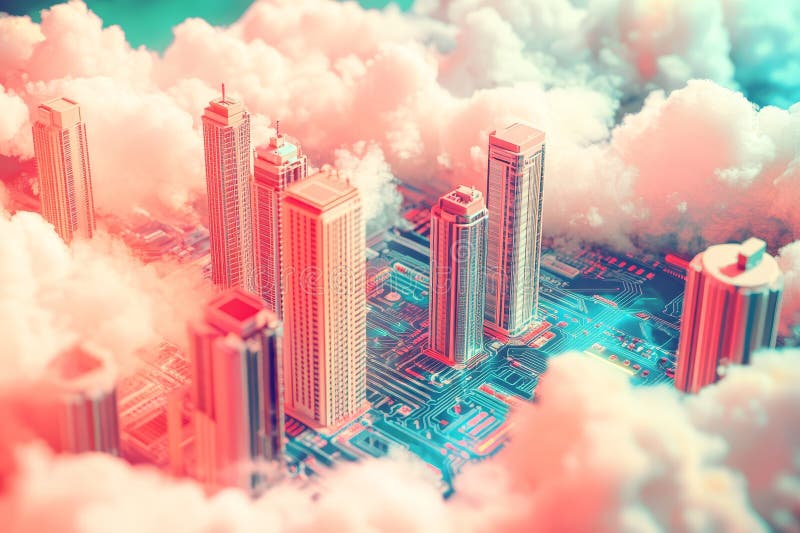 Futuristic Illustration of Cloud Computing Technology. Generation of ...