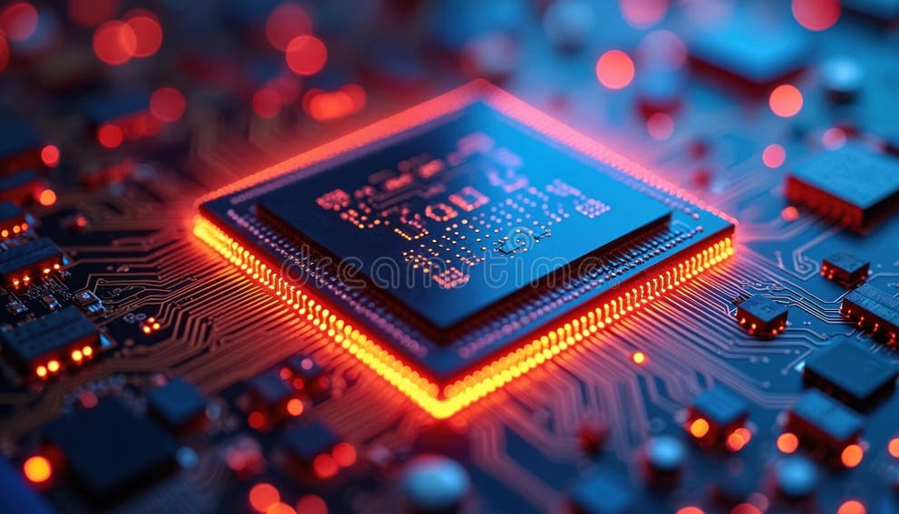 Futuristic Illustration of Computer Chip Semiconductor Circuit. Digital ...