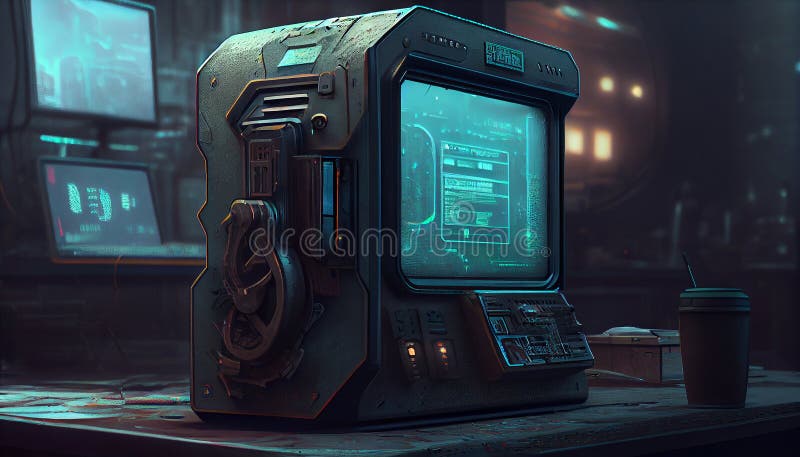 A Futuristic Illustration of a Computer Terminal in a Cyberpunk-themed ...