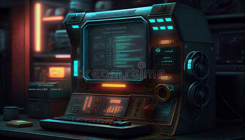 A Futuristic Illustration of a Computer Terminal in a Cyberpunk-themed ...