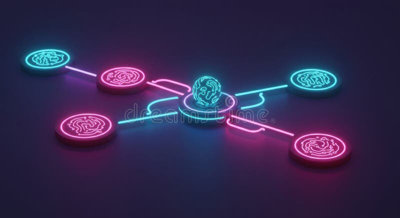 Neon Network Hub stock illustration. Illustration of futuristic - 382860451
