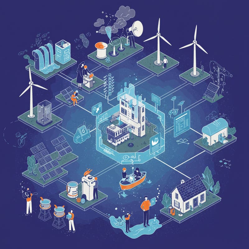 Futuristic Illustration Depicting Interconnected Sustainable ...
