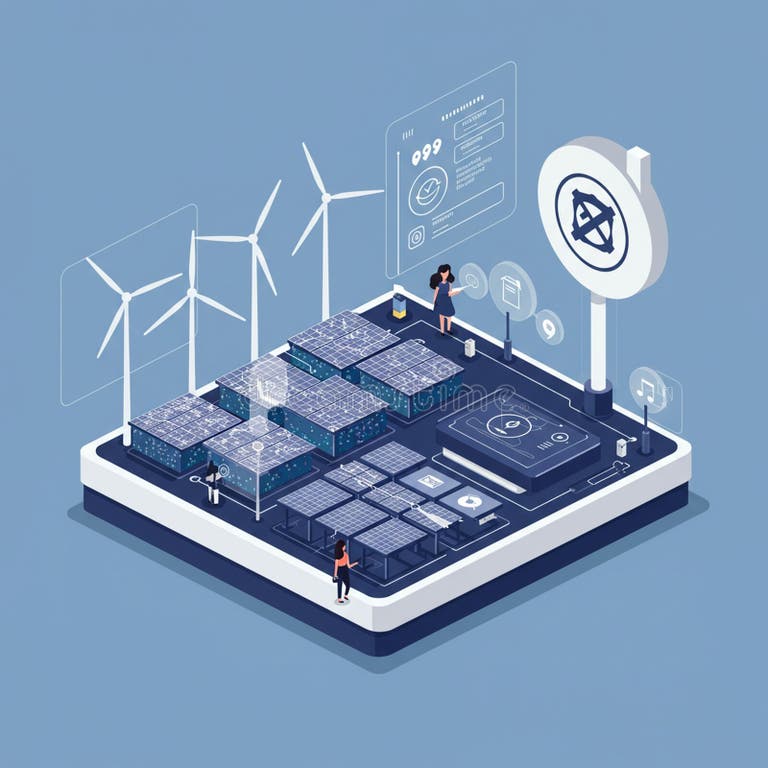 Futuristic Illustration Depicting a Tech-based Ecosystem. Features Wind ...