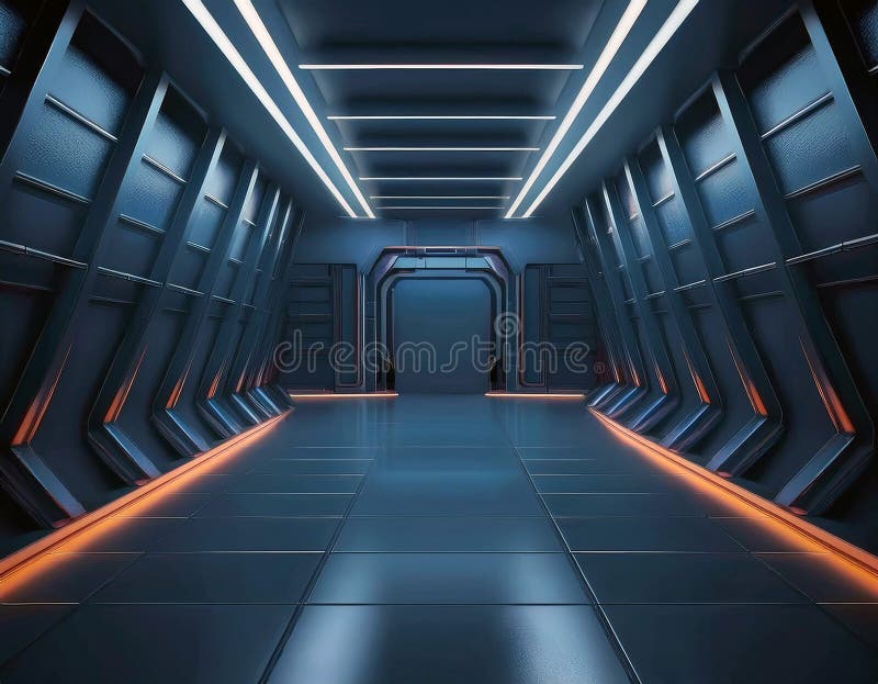 Sleek High Tech Corridor Neon Lights Futuristic Metal Design Stock ...