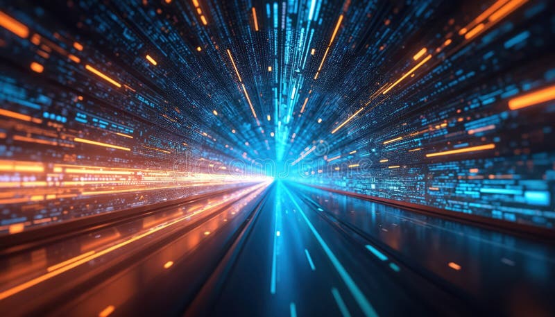 Futuristic Illustration of Digital Economy Driven by Big Data, Orange ...