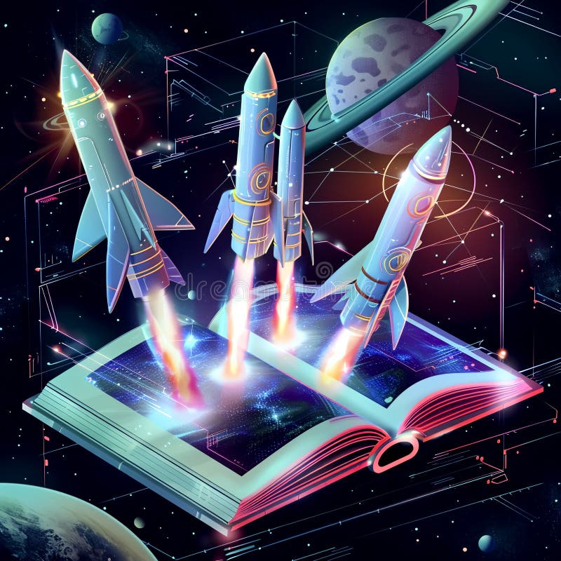 A Futuristic Illustration of a Digital Textbook with Holographic Pages ...