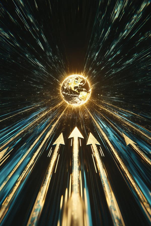 Futuristic Illustration of Earth Surrounded by Speeding Light Arrows ...