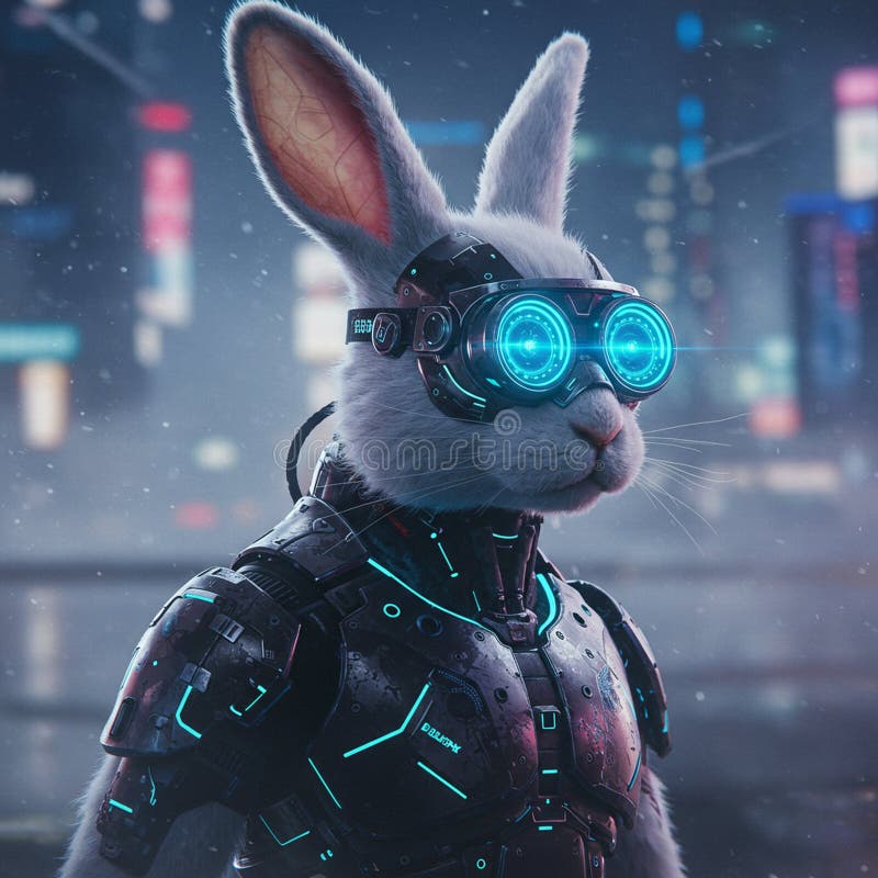 A Futuristic Illustration Featuring an Anthropomorphic Rabbit Wearing ...