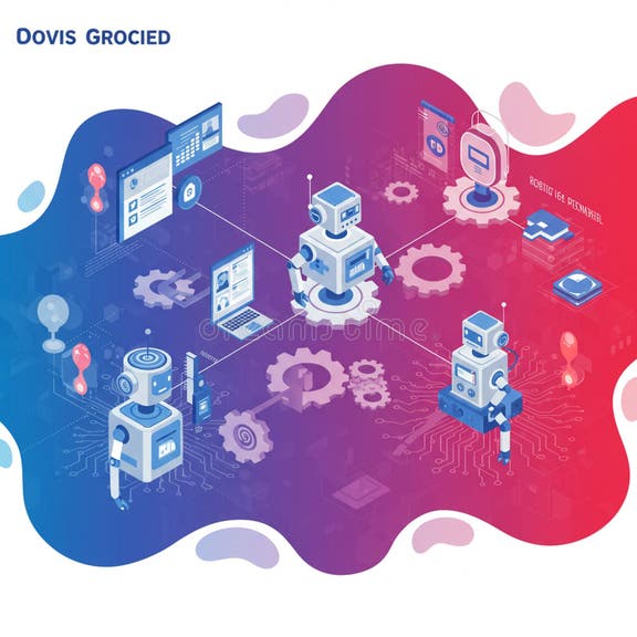 Futuristic Illustration Featuring Robots Interconnected by Digital ...