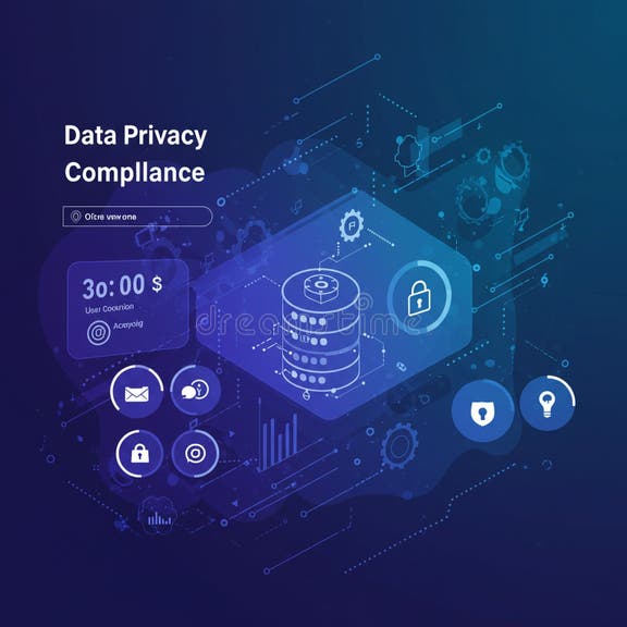 Futuristic Illustration Focused on Data Privacy Compliance. Central ...