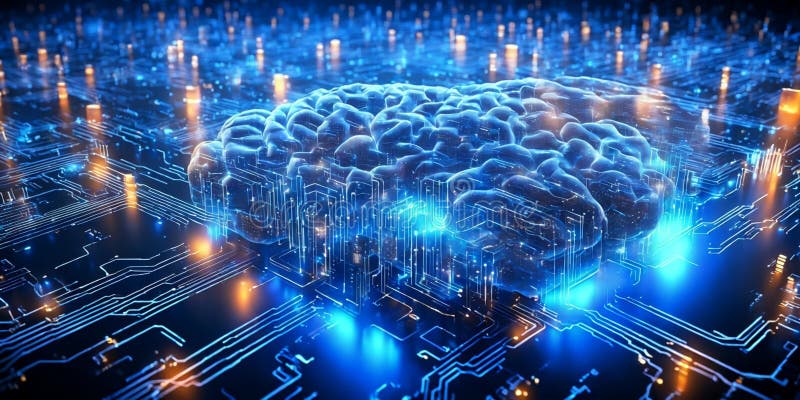 AI Brain on Circuit Board stock illustration. Illustration of neural ...