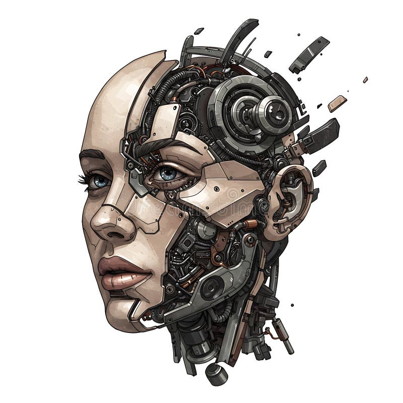 A Futuristic Illustration of a Humanoid Head Blending Human Features ...