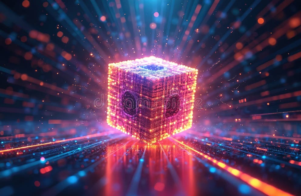 Futuristic Illustration Quantum Computing, Tech Advancements. Cube ...