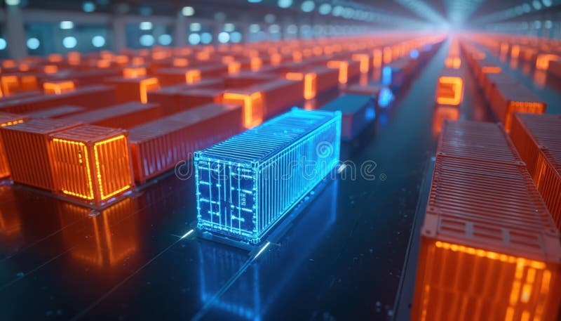 Futuristic Illustration Shows Logistics Hub with Digital Containers ...