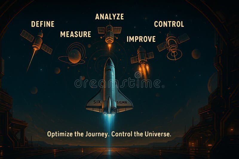 Futuristic Illustration of Six Sigma Process with Rockets and ...