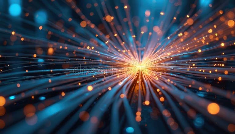 Futuristic Illustration of Tech Hub with Fiber Optic Cables, Visual ...